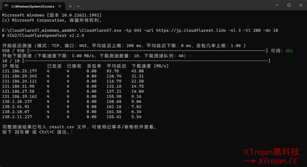 CloudFlareST优选程序 - 优选Cloudflare反代IP的神器 - XTrojan黑科技