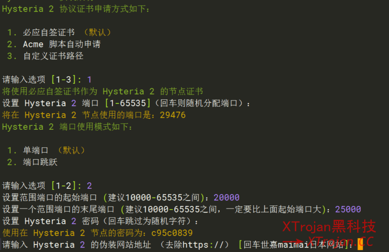 使用一键脚本，部署 Hysteria 2（歇斯底里）协议节点 - XTrojan黑科技